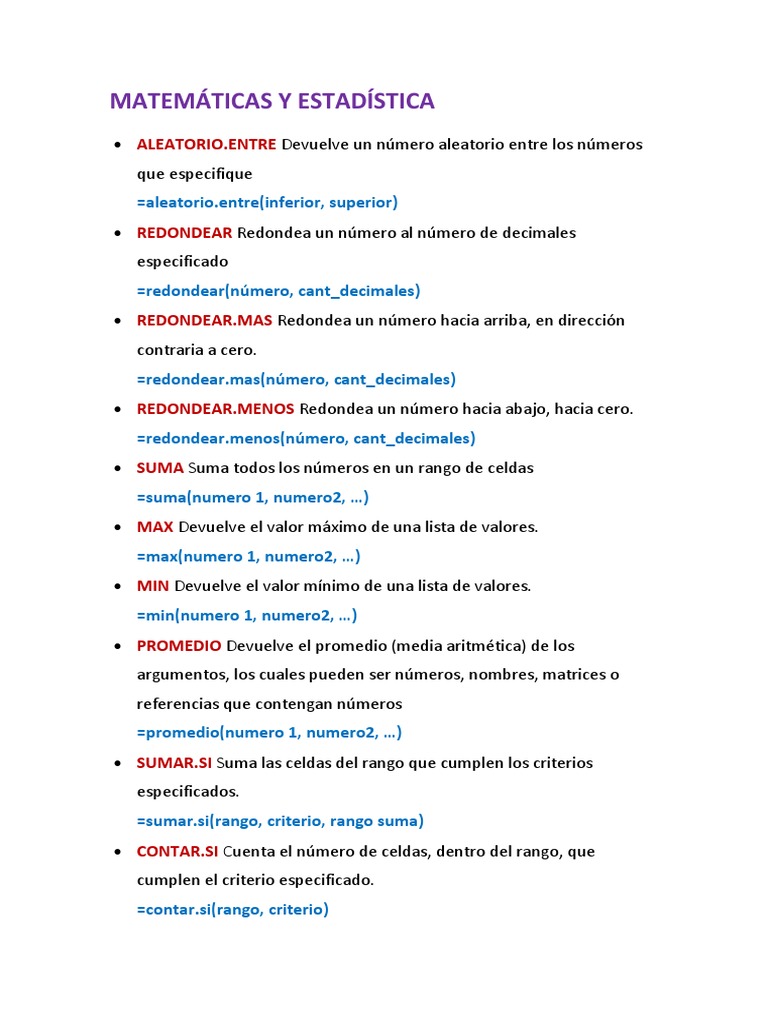 Funciones Basicas Excel | PDF | Matriz (Matemáticas) | Matemáticas
