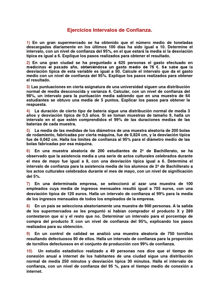 Ejercicios Tema 16 Intervalos de Confianza | PDF