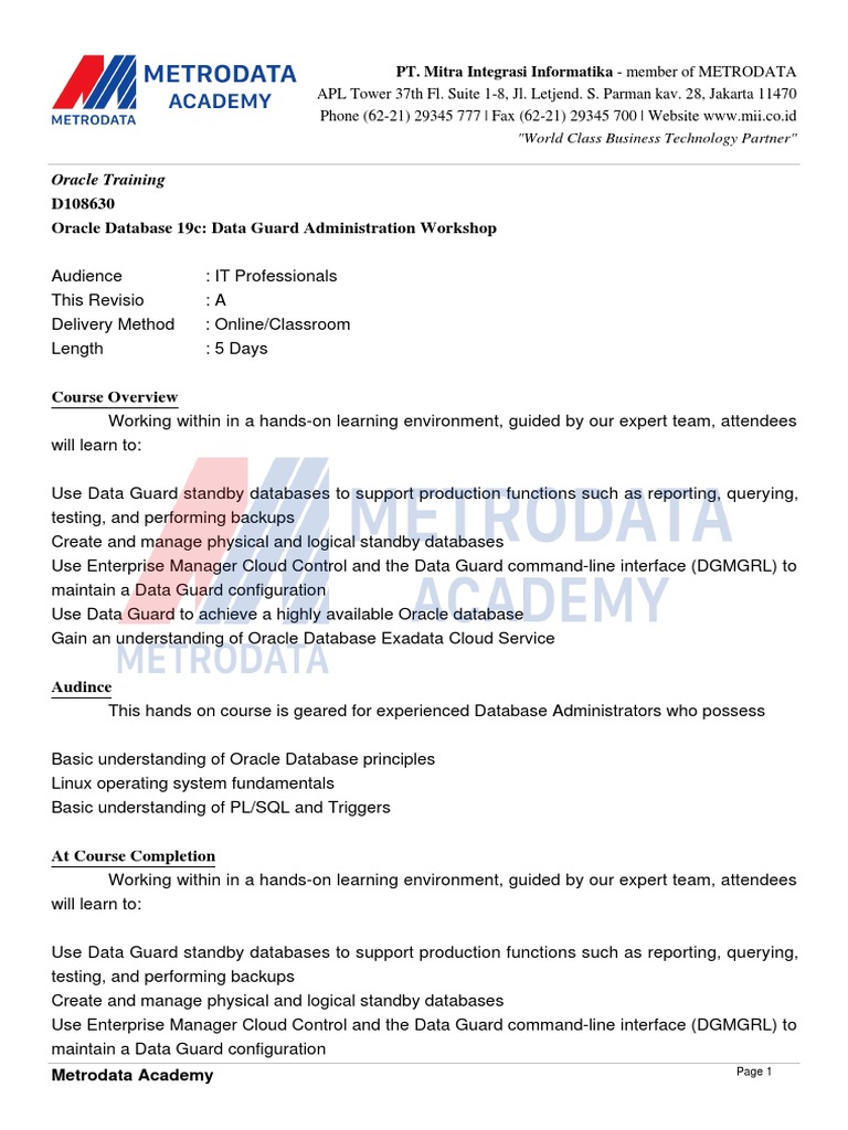 Oracle Database 19c - Data Guard Administration Workshop | PDF | Databases | Software Engineering