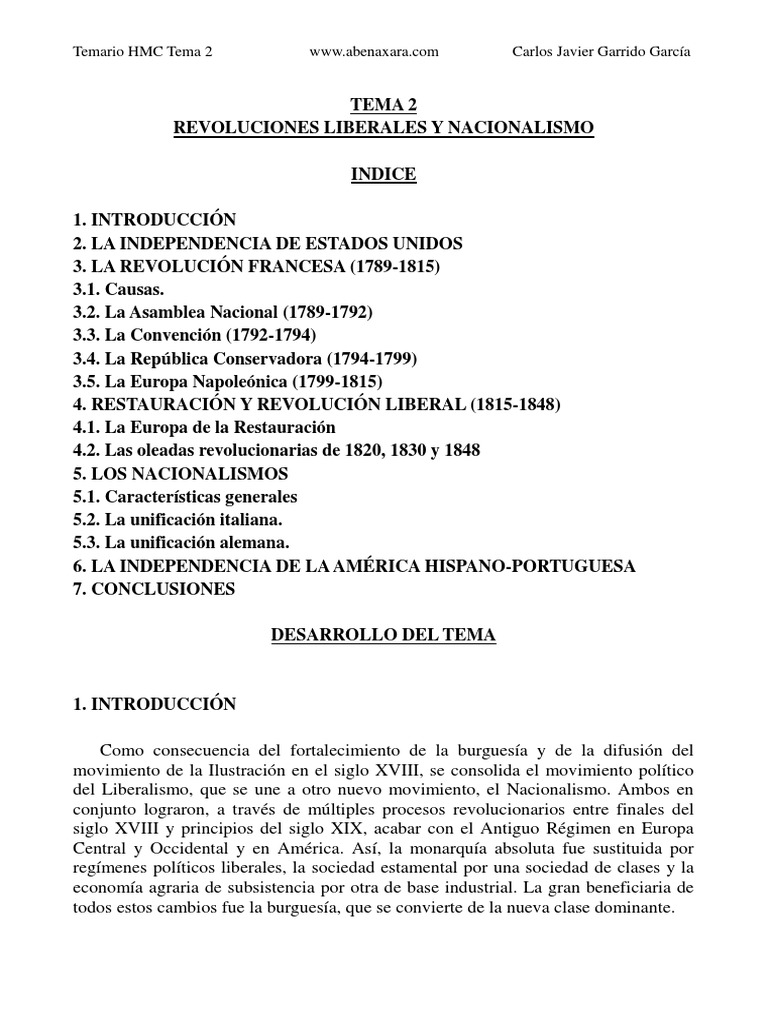 Temario HMC 1º Bachillerato Tema 2 | PDF | revolución Francesa | Napoleón