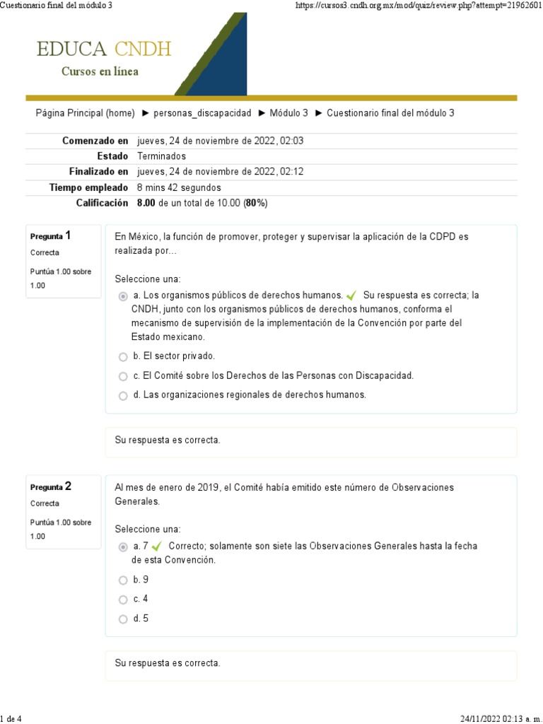 Cuestionario Final Del Módulo 3 Personas Con Discapacidad | PDF | Invalidez | Convenio europeo ...