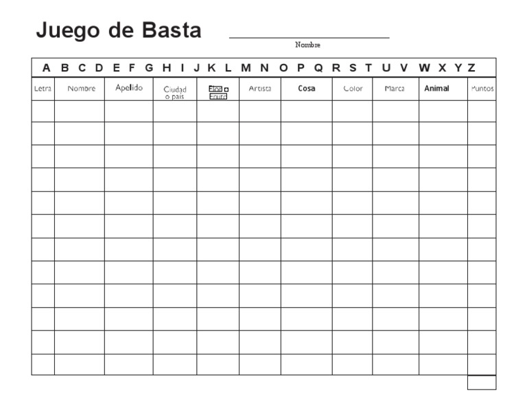 Juego de Basta para Imprimir | PDF Juego de Basta para Imprimir | PDF