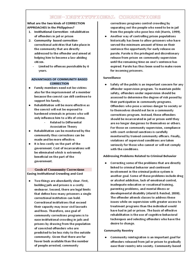 Non Institutional Corrections | PDF | Probation | Pardon