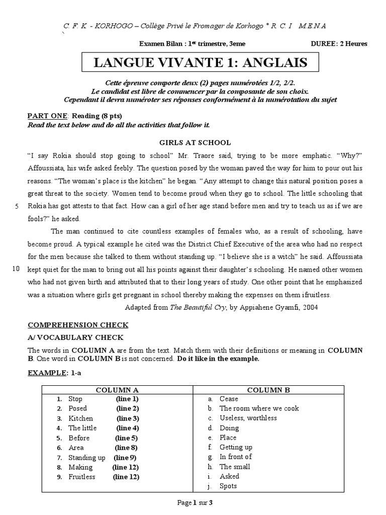 Devoir 3e UNIT 2 | PDF