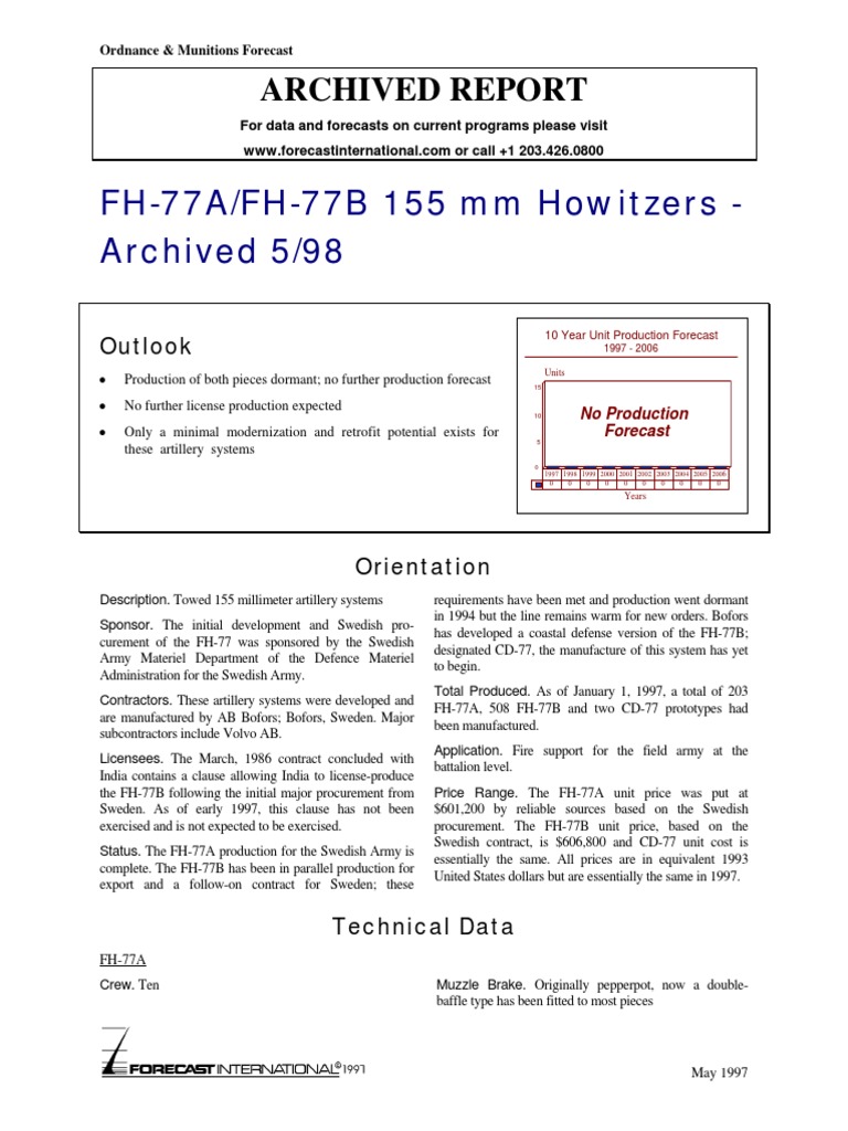 FH-77A/B 155 mm Howitzer Overview | PDF