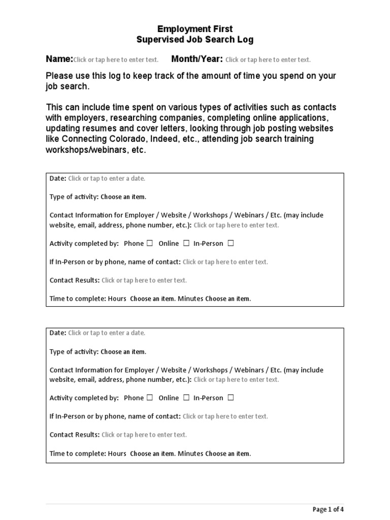 Supervised Job Search Log Fillable 2021-10-25 2 | PDF | Websites | Résumé