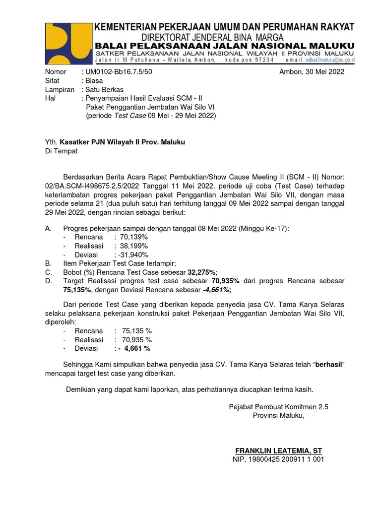Surat Penyampaian Evaluasi SCM-II | PDF