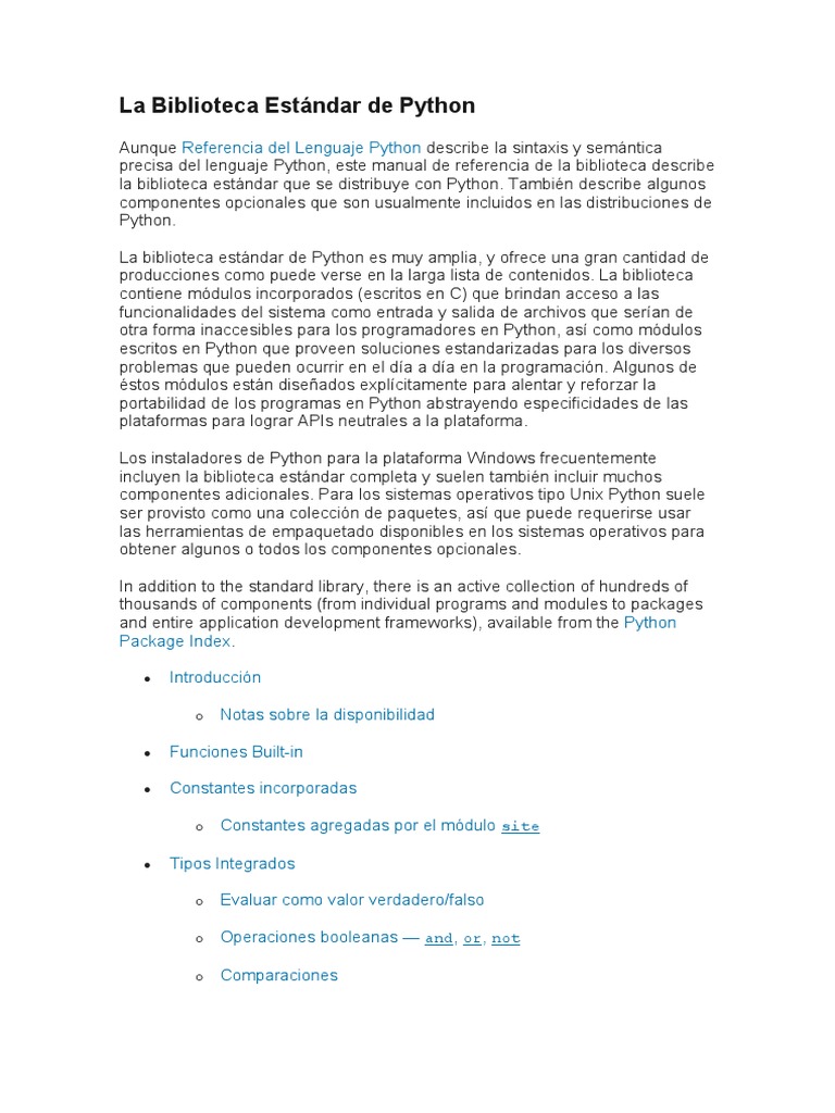 La Biblioteca Estándar de Python: o o o o o | PDF | Python (lenguaje de programación ...