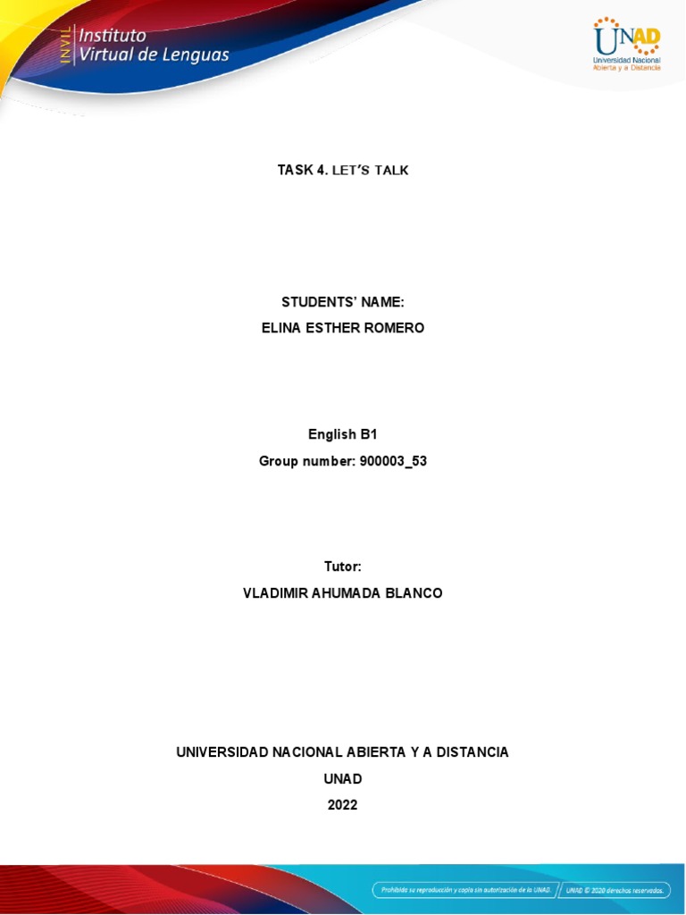 Unit 3 Task 4 - Let's Talk - Elina Romero | PDF