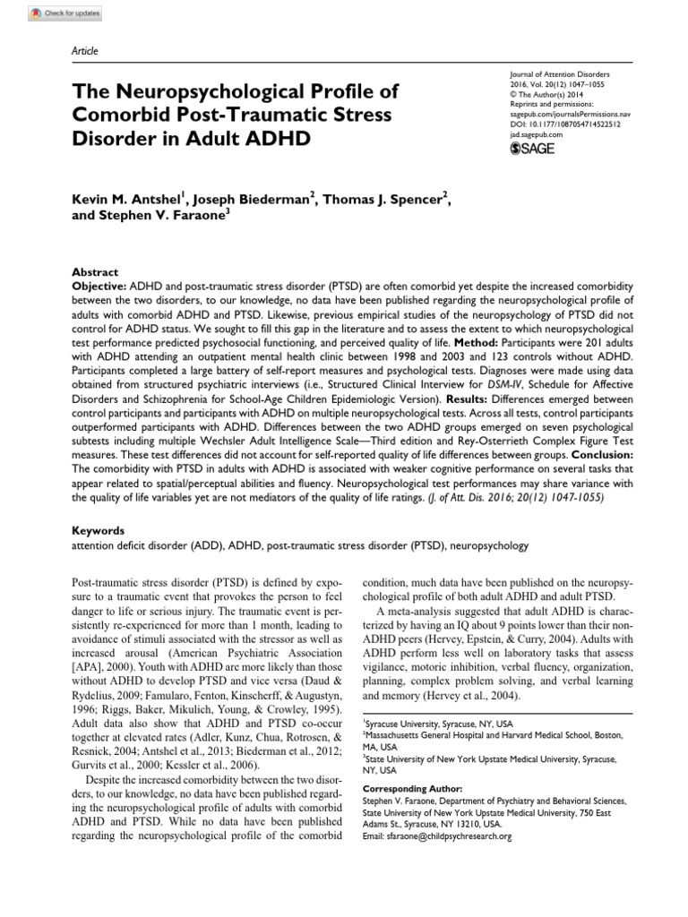 The Neuropsychological Profile of Comorbid Post-Traumatic Stress Disorder in Adult ADHD | PDF
