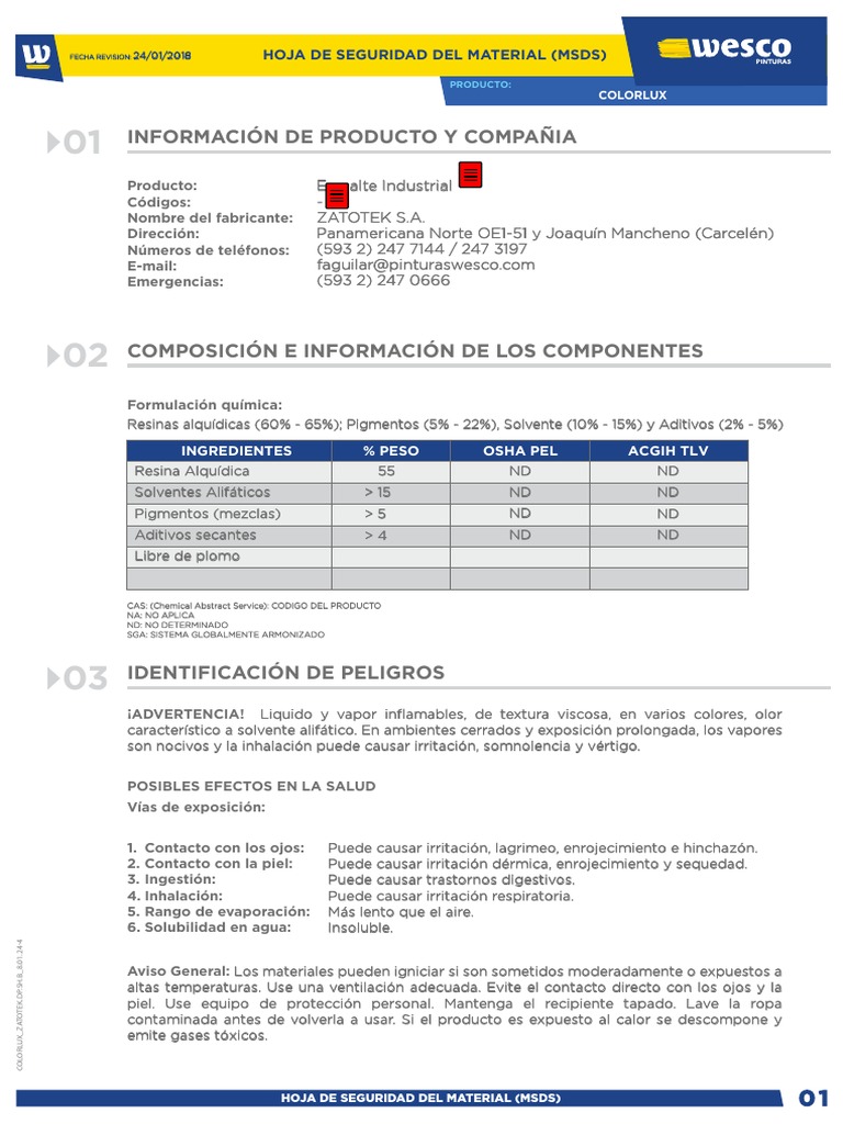MSDS ColorLUX | PDF | Mercancías peligrosas | Residuos