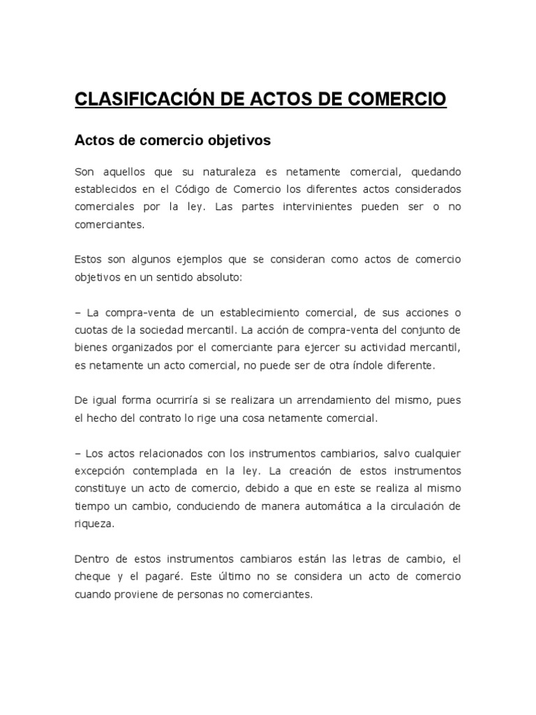 Tipos de Actos de Comercio Explicados | PDF | Comercio | Economias
