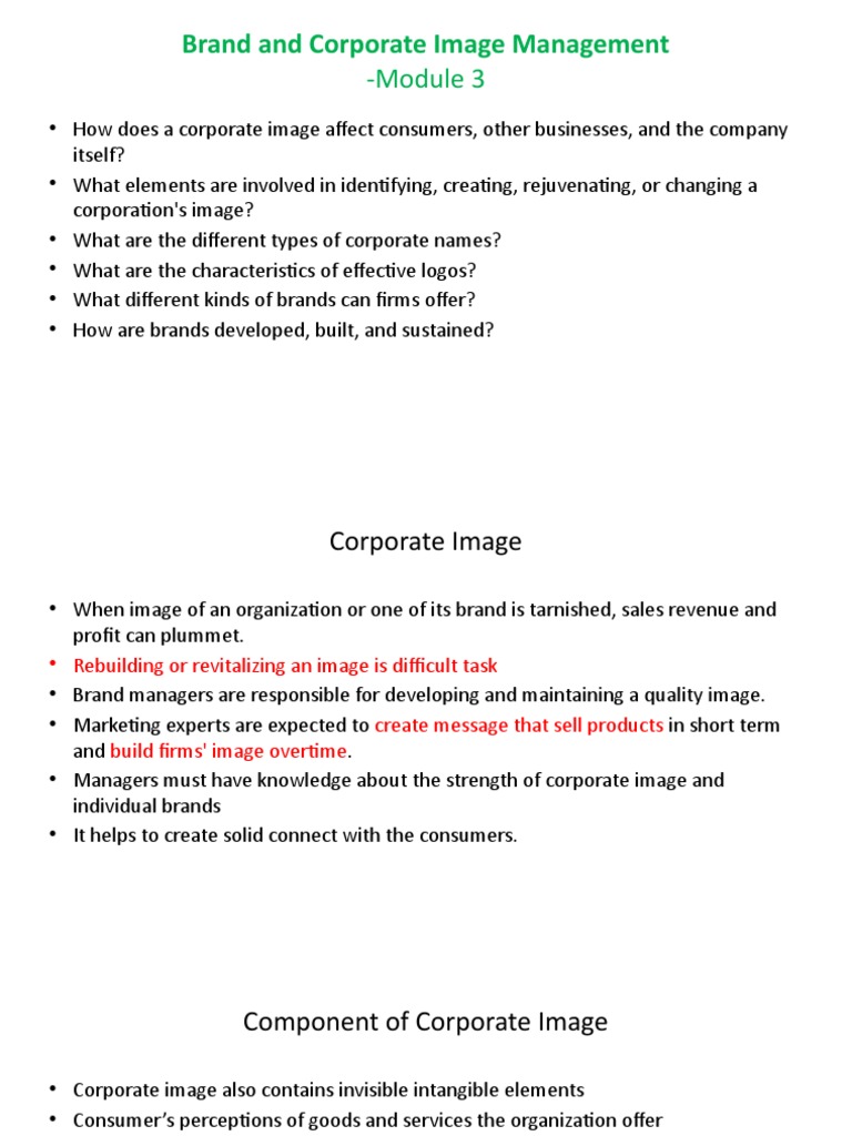 Module 3 Brand and Corporate Image Management | PDF