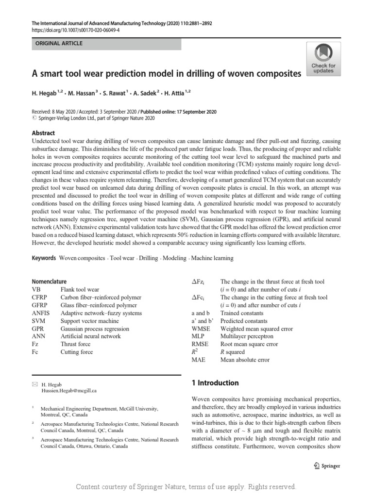 A Smart Tool Wear Prediction Model in Drilling of | PDF | Science & Mathematics | Computers
