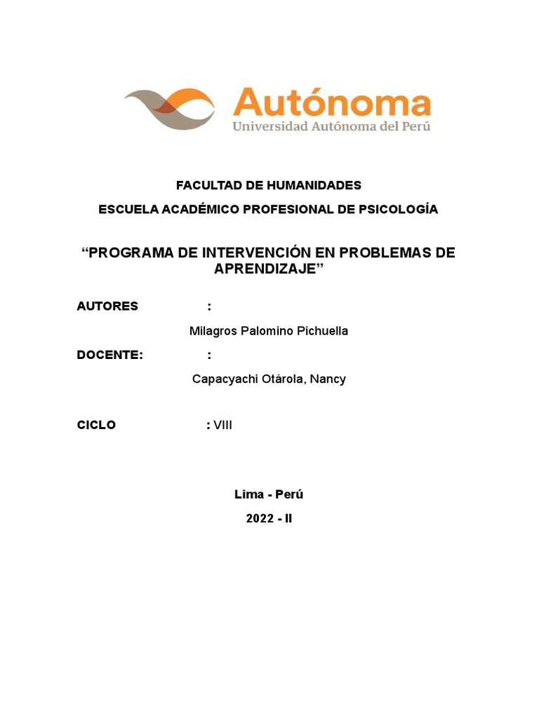 Programa de Intervencion 2022 | PDF