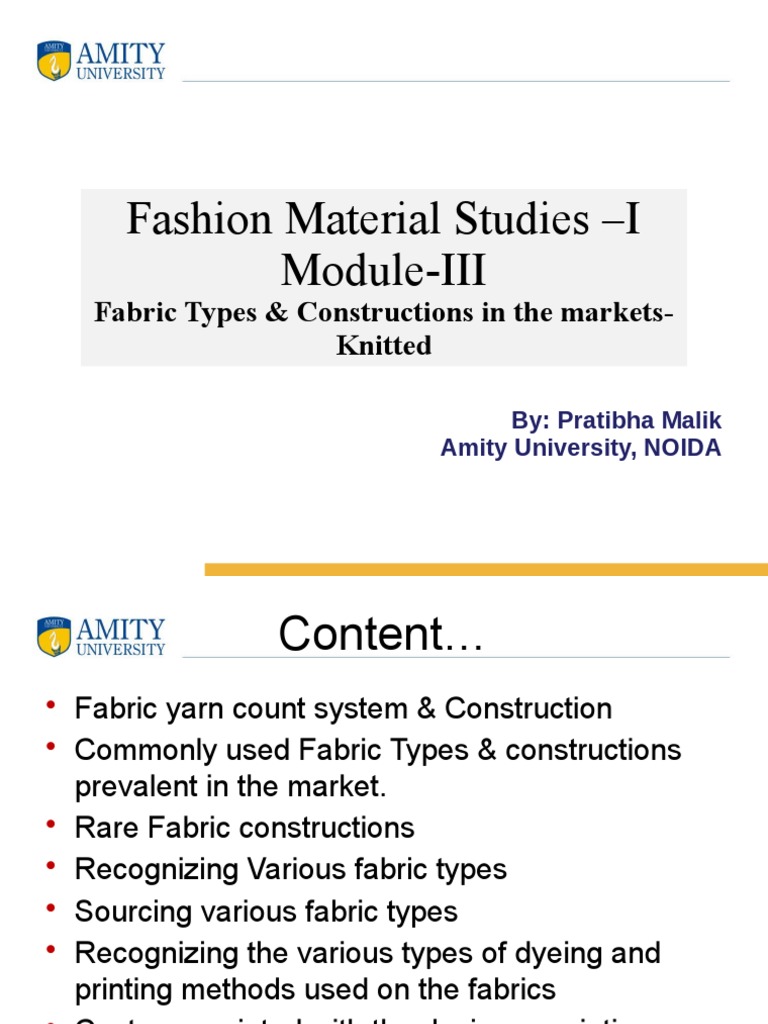 FMS-1 Module 3 Knitting | PDF | Knitting | Basic Knitted Fabrics