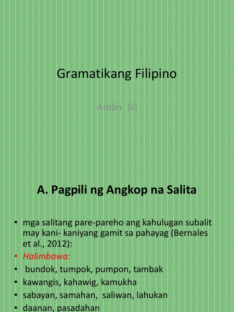 Aralin 10 Gramatikang Filipino | PDF