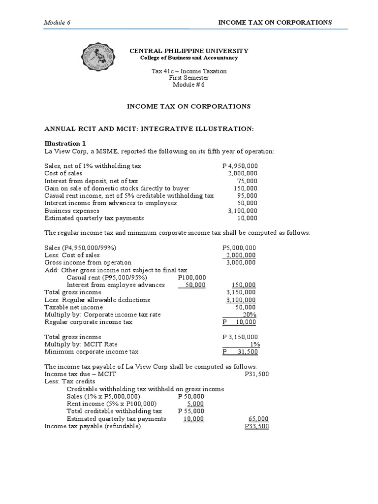 Module 6 - Income Tax On Corporations - Part 2 | PDF | Gross Income ...
