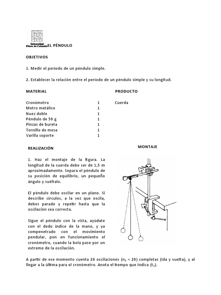 El Péndulo-Guia de Laboratorio | PDF | Oscilación | Péndulo