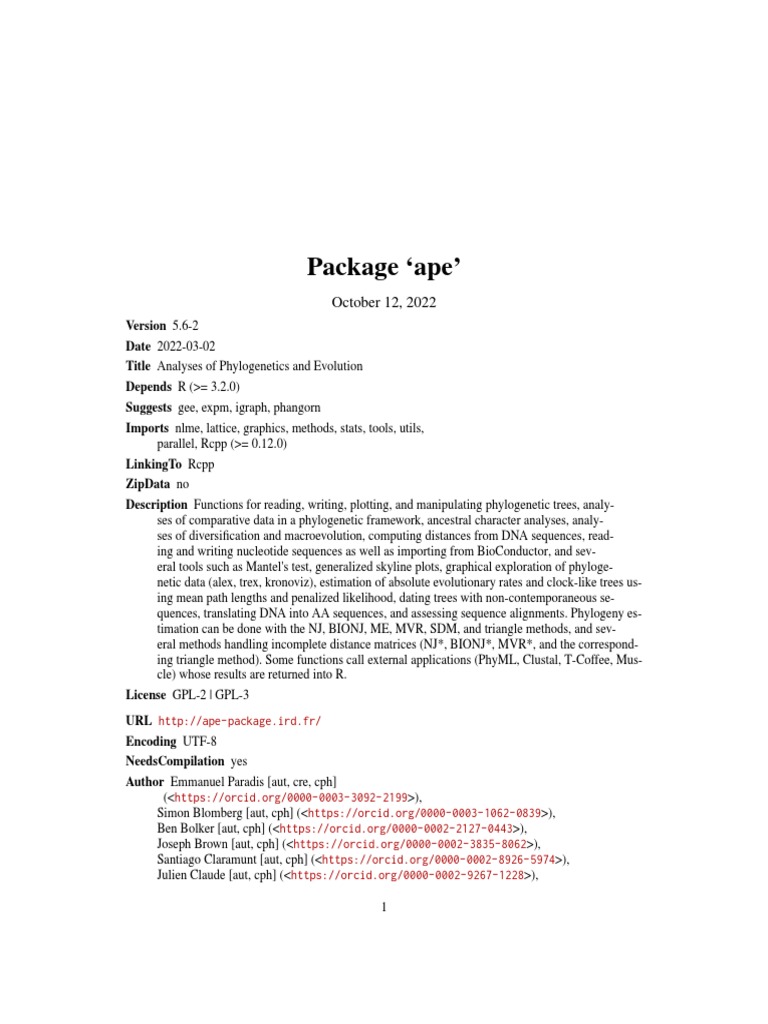 Package Ape': October 12, 2022 | PDF | Function (Mathematics ...