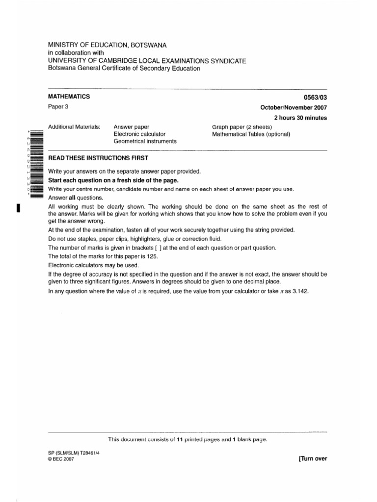 BGCSE Math PP3 2007 | PDF