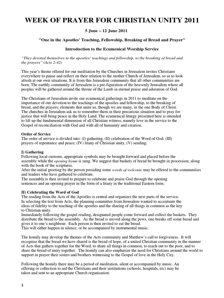 Ecumenical Service Outline and Notes - Week of Prayer 2011 | PDF | God ...