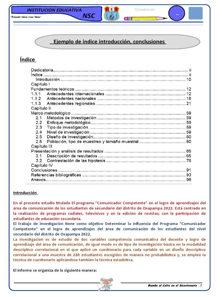 Ejemplo de Índice Introducción, Conclusiones | PDF