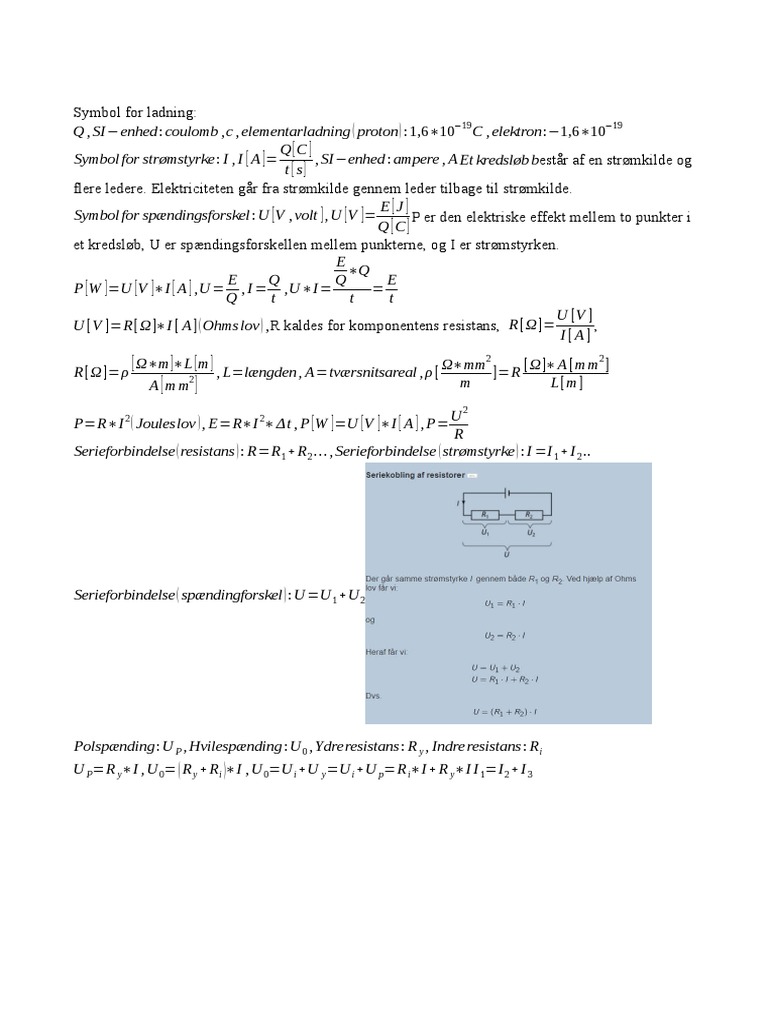 Fysik - Noter Til Ellære - Kun Formelsamling-Kopi | PDF