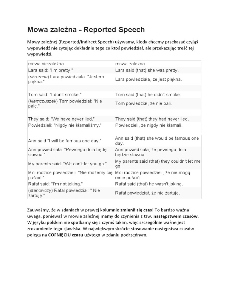 Mowa Zależna | PDF