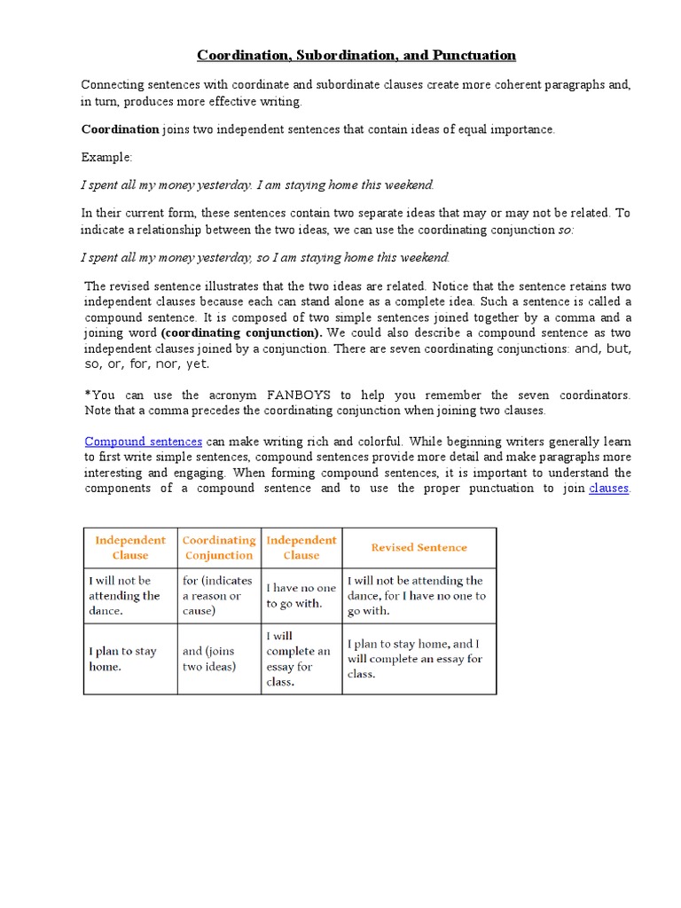 Writing - Coordination, Subordination | PDF | Semantic Units | Grammar