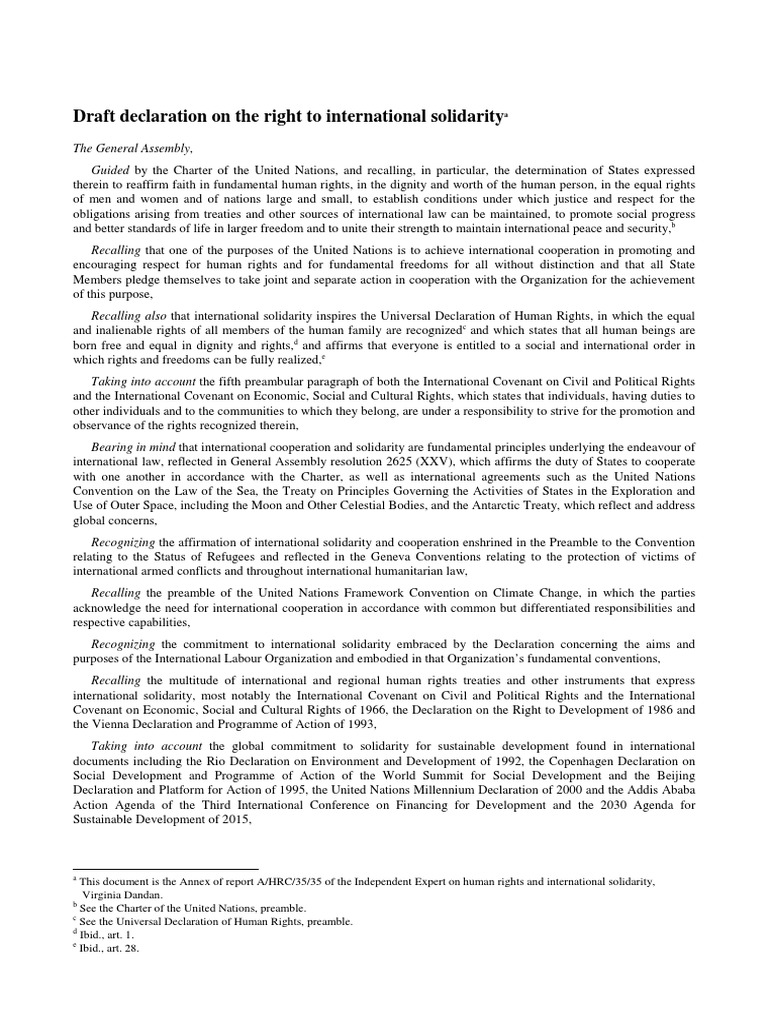 Draft Declaration Right International Solidarity | PDF | Human Rights ...