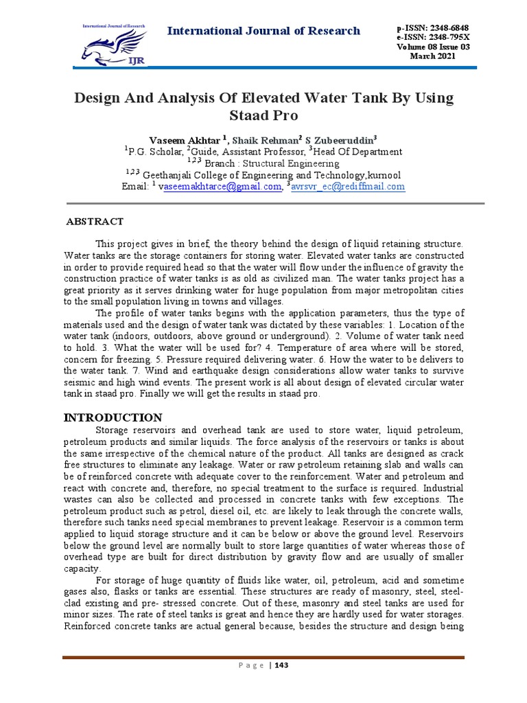 Elevated Water Tank Design Analysis | PDF