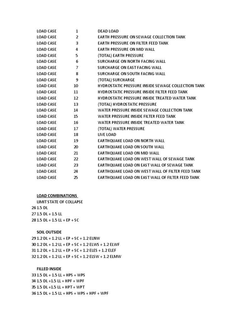 LOAD CASES - Water Tank Project | PDF
