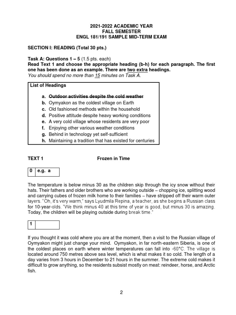 Engl 181 191 Mid Term Exam Sample Pdf Reindeer Ice