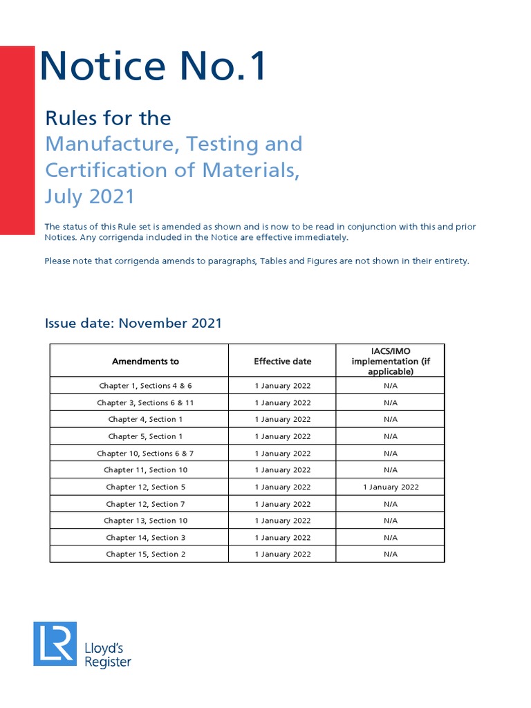 Notice No.1 Rules For The Manufacture, Testing and Certification of ...