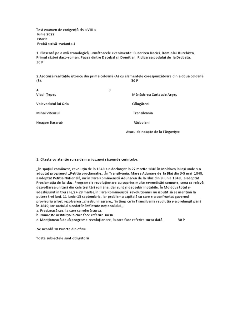 Examen Corigenta Cls A 8 A | PDF