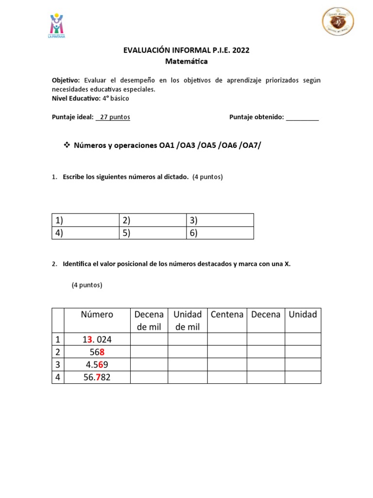 Prueba Matematica Final 4° Basico | PDF