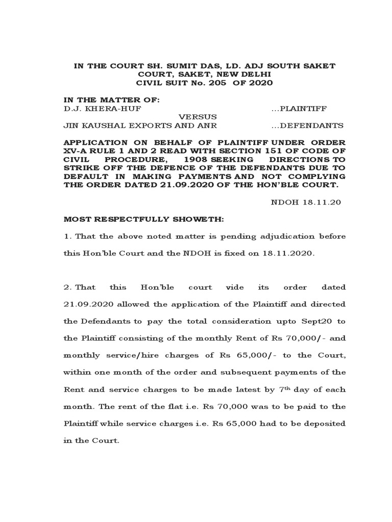 Application to Strike Off Defence | PDF | Affidavit | Separation Of Powers