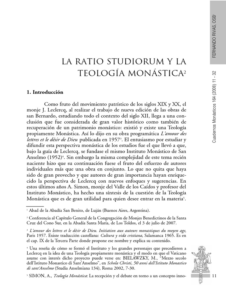 La Ratio Studiorum y La Teología Monástica | PDF | Monasterio | Lectio ...