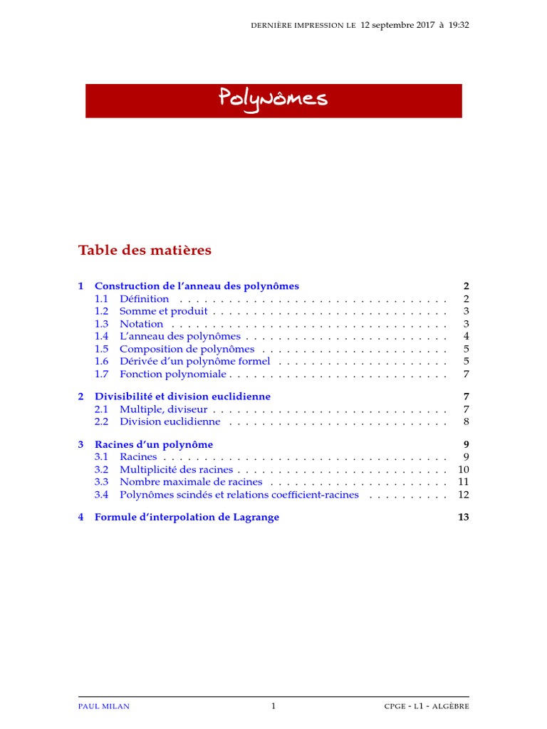 Introduction aux polynômes et leur anneau | PDF