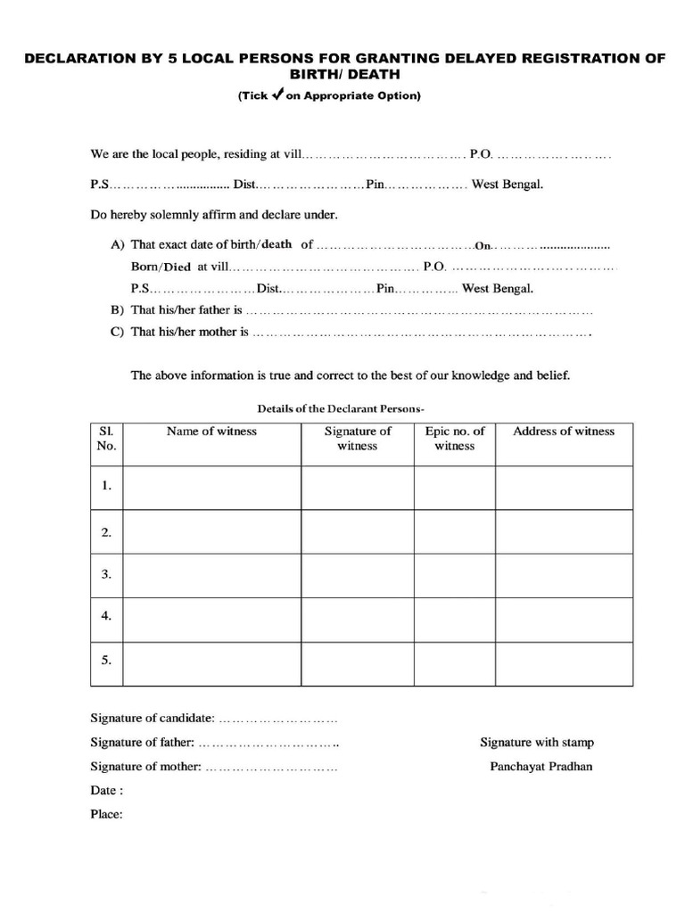 Birth and Death 5 Person Declaration - Unlocked | PDF