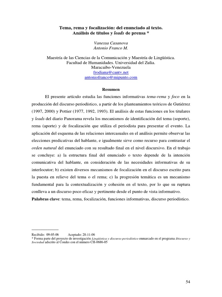 Tema Rema Y Focalizacion Del Enunciado | PDF | Asunto (gramática ...