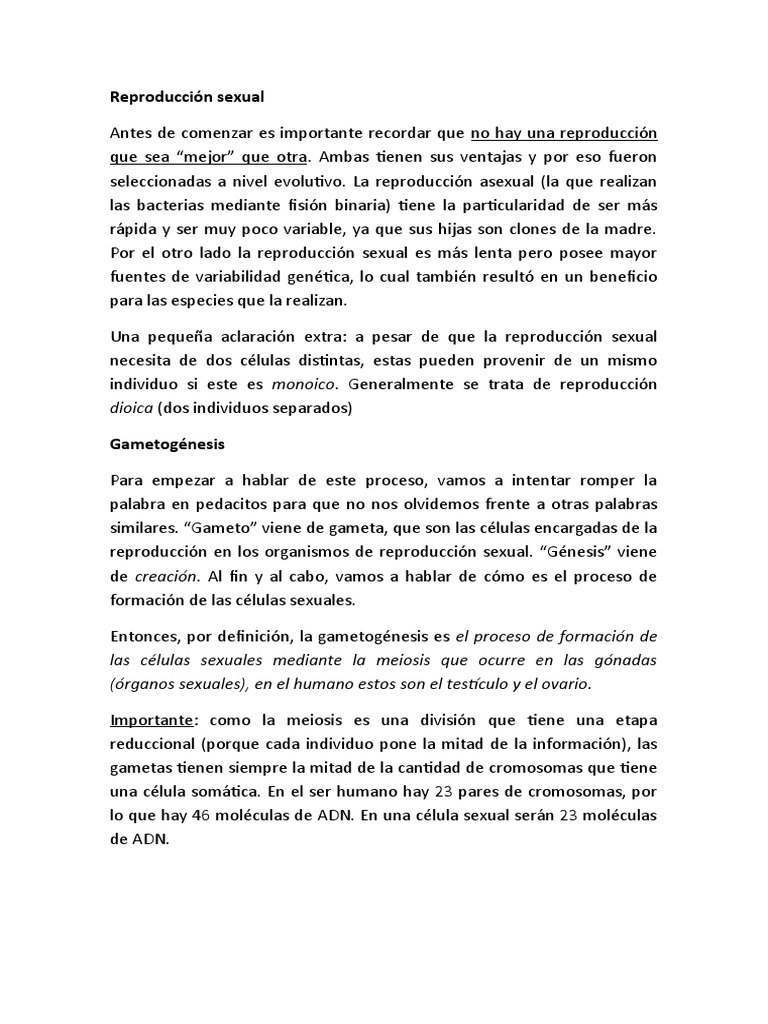 Gameto Genesis | PDF | Mitosis | Reproducción sexual