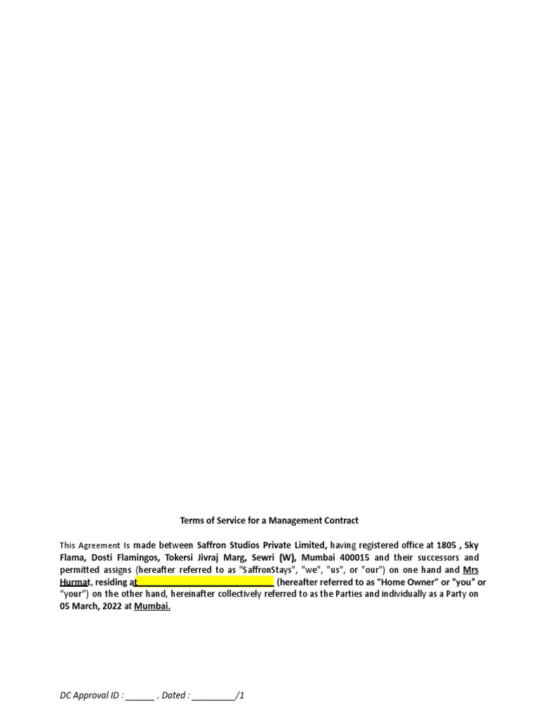 The Amlyn - SaffronStays Management Contract | PDF