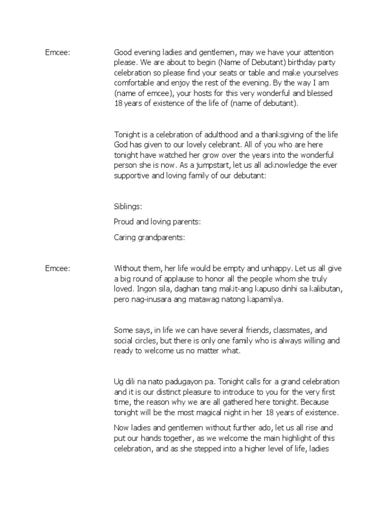 Debut Script | PDF | Birthdays