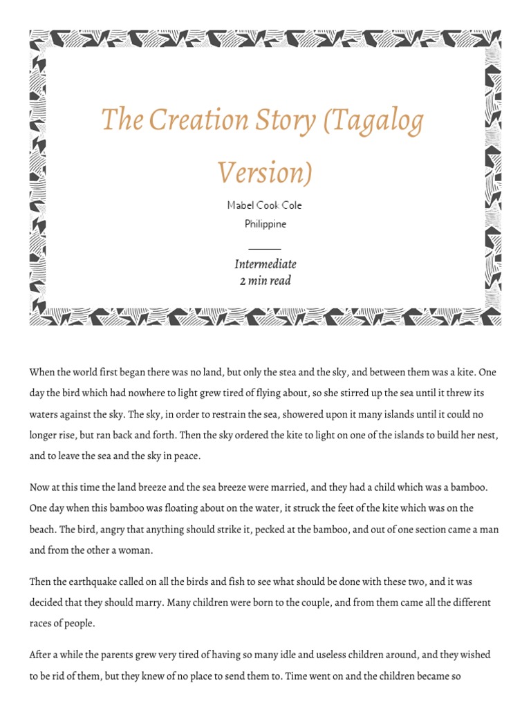 Tagalog Creation Story by Mabel Cook Cole | PDF | Social Science ...