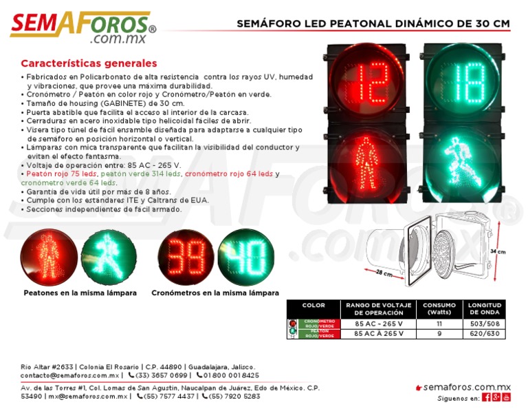 Semáforo LED Peatonal Dinámico 30 Cms | PDF
