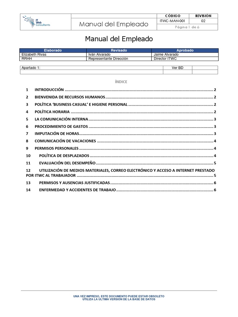 Manual del Empleado ITWC | PDF