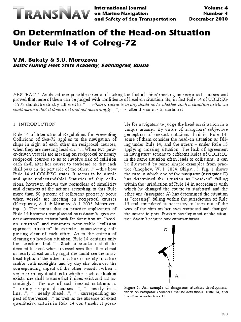 On Determination of The Head-On Situation Under Rule 14 of Colreg-72 | PDF