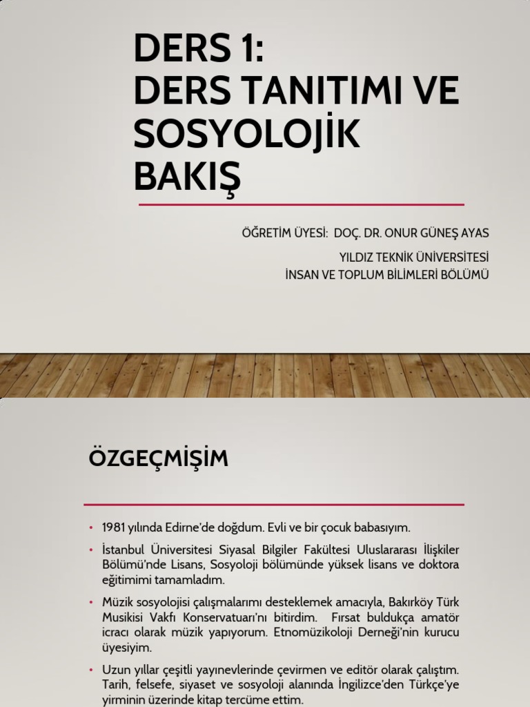 Ders 1- Ders Tanıtımı Ve Sosyolojik Bakış | PDF